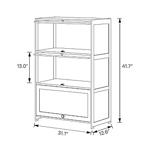 MoNiBloom 3 Tier Bookcase, Bamboo Free Standing Book Shelf Organizer Storage with Flip Doors for Home, Balcony, Hallway, Office, Bedroom, Brown