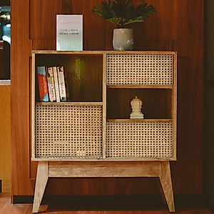 Cane Rattan Webbing Roll, 3.28ft x 15.8inch Woven Open Rattan Mesh Natural Rattan Webbing for Caning Projects Star Anise Wide Rattan for DIY Crafts Cabinet Chair Furniture