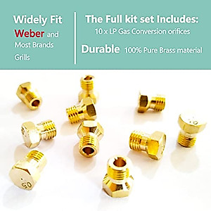MEANHDAG Grill LP Gas Conversion Kit for Weber, Brass Jet Nozzle for Propane LPG, DIY Burner Replacement Part Orifice Can Drill Out, 10 PCS, Orifice Hole Size 0.5mm, M6x0.75mm