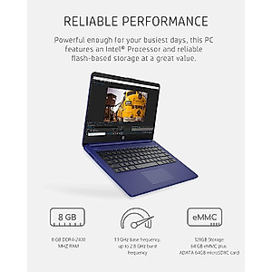 HP 14 Laptop, Intel Celeron N4020, 8GB RAM, 64 GB Storage, 14-inch HD Touchscreen, Intel UHD Graphics 600, Windows 11, Thin & Portable, 4K Graphics, One Year of Microsoft 365, Indigo Blue