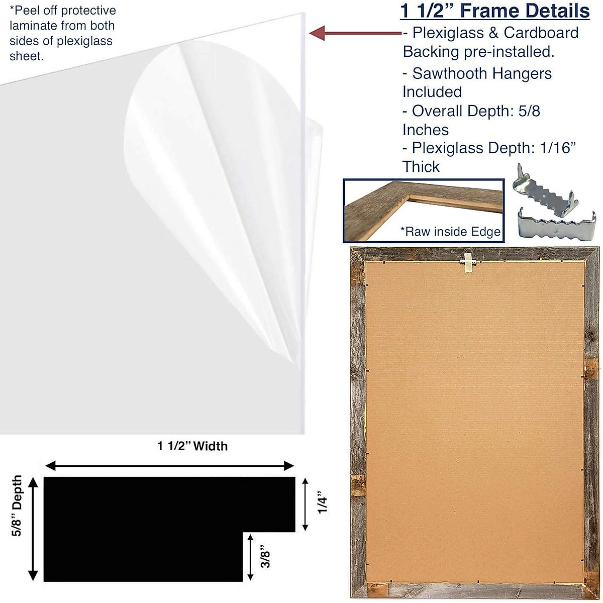 BARNWOODUSA Farmhouse 16x20 Picture frame 1 1/2 inch Molding 100% Reclaimed Wood Rustic Natural Weathered Gray