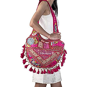 Tribe Azure Women Medium Shoulder Bag Tote Colorful Roomy Casual Boho Purse Travel Beach Top Handle Tassel Bright (PINK)