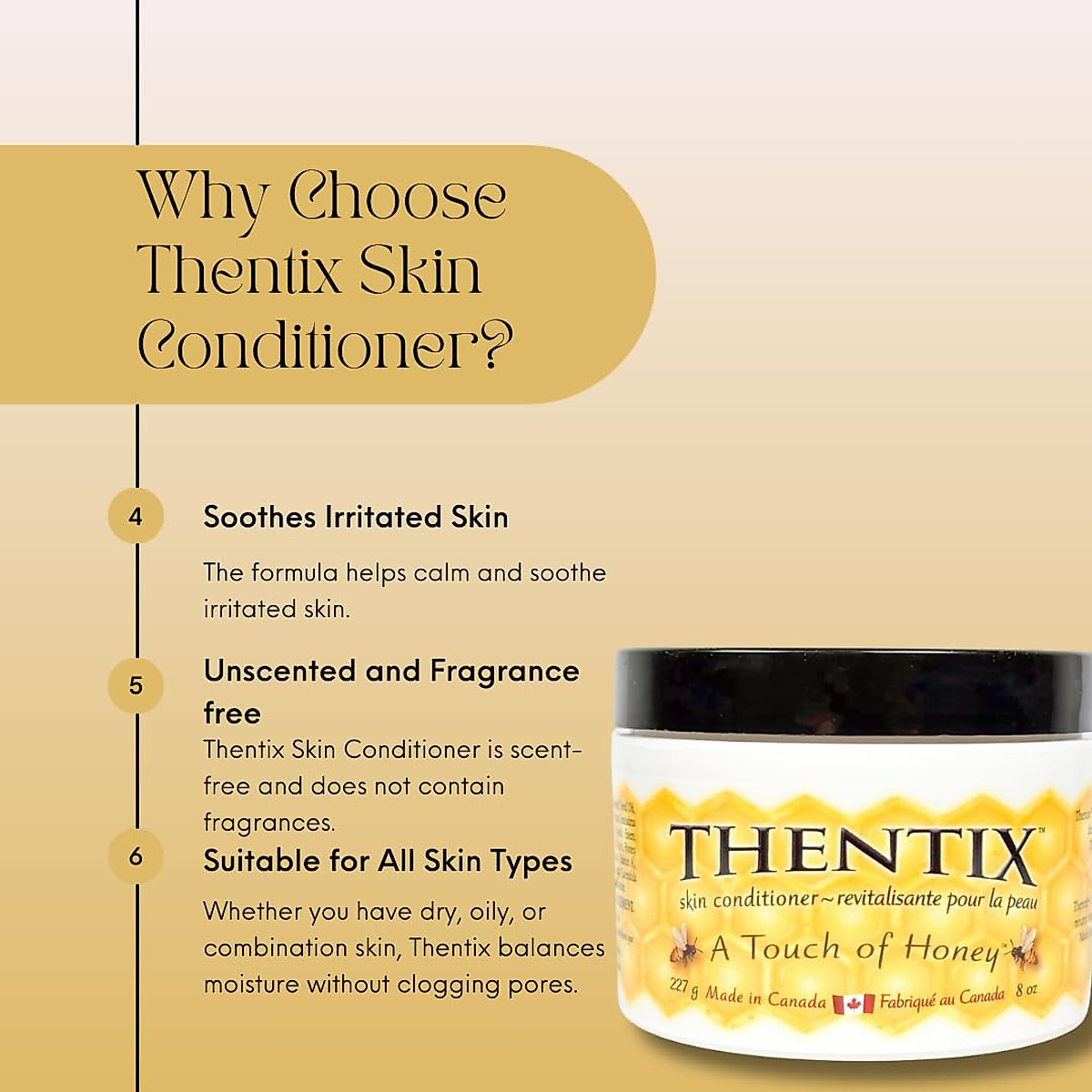 Thentix Skin Conditioner, 8oz - Non-Greasy, Unscented Moisturizer for Sensitive Skin, Nourishes Face, Body & Hands
