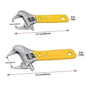 GETUHAND Extra Slim Jaw 4-Inch Adjustable Wrench, Silver, High Carbon Steel