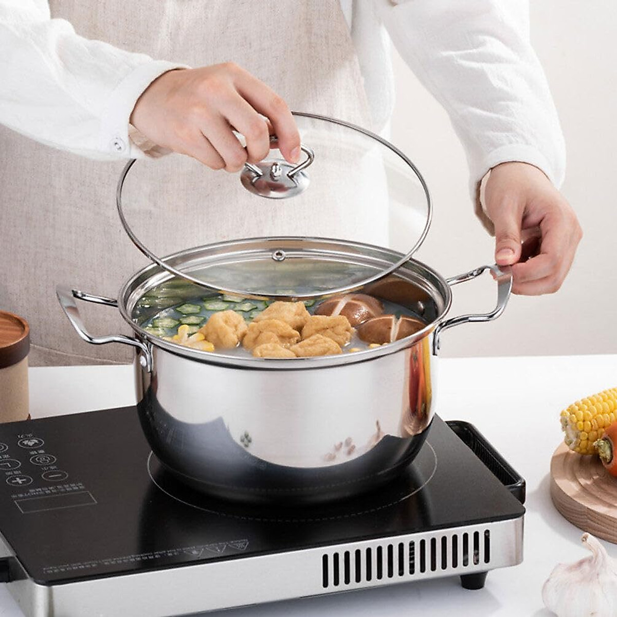 Ciieeo Stainless Steel Stockpot with Glass Lid Multipurpose Stock Pot Heavy Duty Soup Pasta Canning Pot Boiling Stew Induction Pot Nonstick Cooking Pot Sauce Pot 16cm