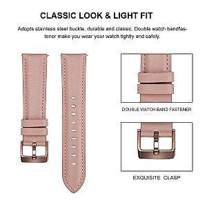Genuine Leather Bands Compatible with Galaxy Watch 3 41mm/45mm,Woman Man 20mm/22mm Wristband Quick Release Strap for Galaxy Watch 42mm/Watch 4 Classic/Watch 46mm Smartwatch
