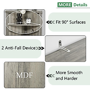 AMERLIFE Curved Corner Storage Cabinet, 65" Tall Freestanding Bookcase with Glass Doors & Adjustable Shelves, 5-Tier Corner Display Cabinet for Living Room, Bathroom, Laundry Room, Washed grey