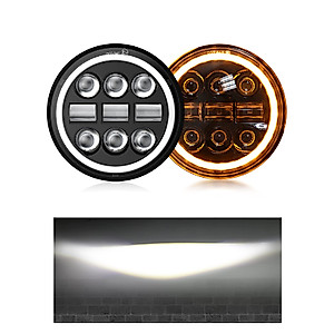 5.75" Motorcycle LED Headlights with Projector Hi/Lo Beam+ Amber/White DRL, Halo Ring, 5 3/4 Inch LED Sealed Beam Round Lights DOT Approved(2PCS)