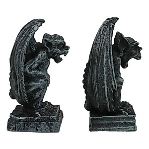 Ebros Gift Notre Dame Castle Top Guardian Mini Gargoyles Crouching On Stone Pedestals Resin Figurine Set of 2 Miniature Fairy Garden Gargoyle Sculpture Pair 2.5" Tall