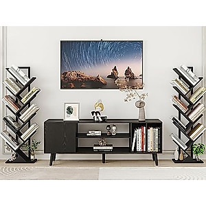 Yusong Tree Bookshelf, Geometric Bookcase with Steel Pipe for Living Room Bedroom, Floor Standing Books Shelves for Home Office (Black, 9 Tier)