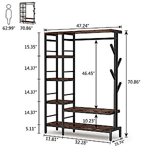 Tribesigns Free-standing Closet Organizer with Hooks, Heavy Duty Clothes Shelf Garment Rack with Shelves and Hanging Rod, Metal Clothing Storage for Bedroom, Capacity 450lb