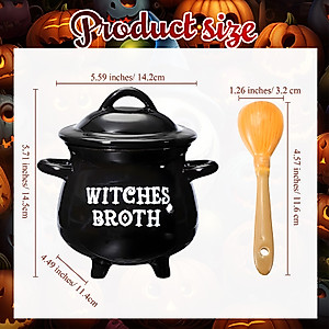Bokon 4 Sets Witches Broth Cauldron with Broom Spoon 22 oz Ceramic Bowl Cauldron Pot for Soup Serving Halloween Kitchen Decorations