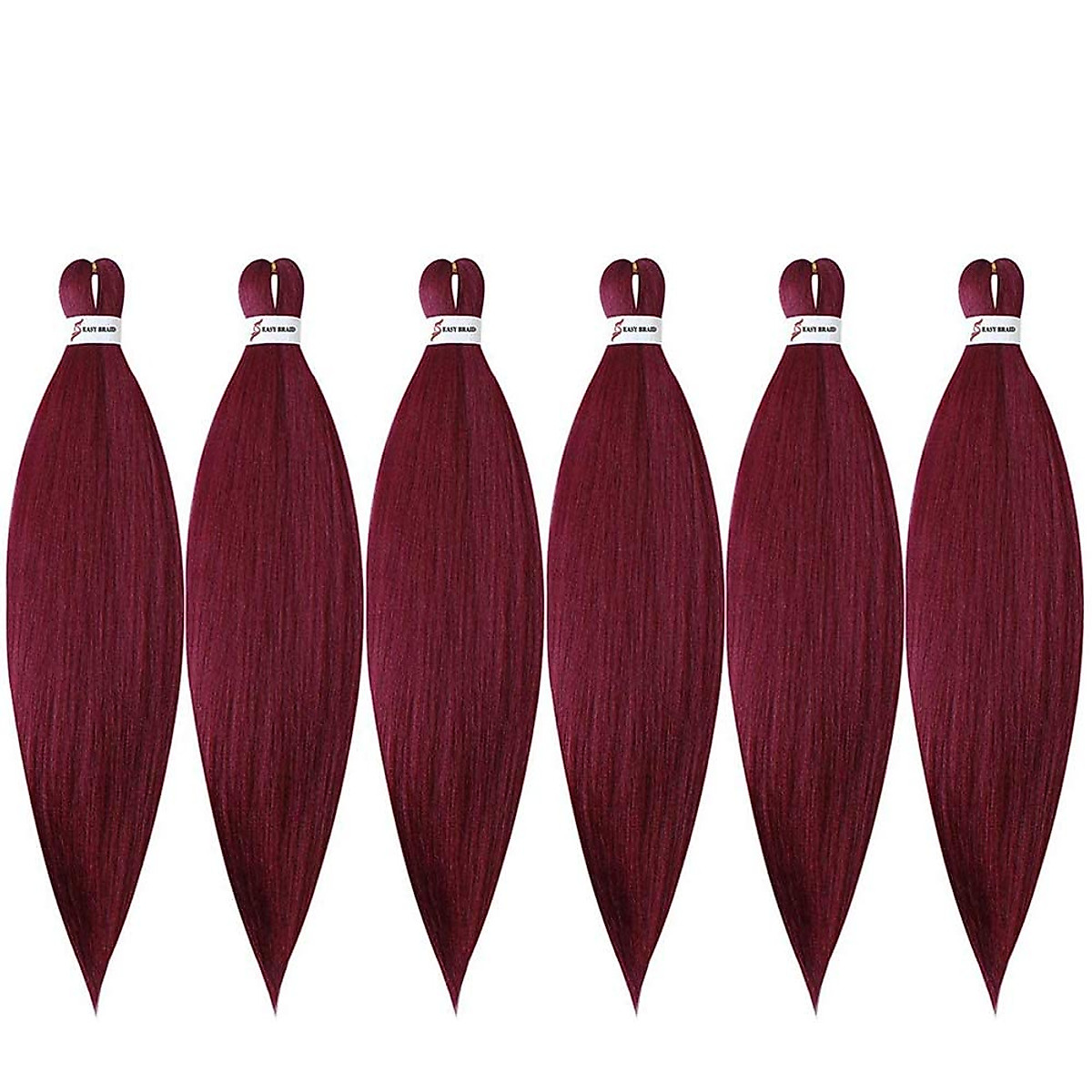 MSBELLE 6 Packs/Lot Pre Stretched Braiding Hair Crochet Braid Hair 26 Inch Hot Water Setting Synthetic Fiber Burgundy Braiding Hair Extensions 100g/Pack(26 INCH,900#)