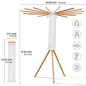 Tripod Clothes Drying Rack,Collapsible and Portable Clothes Drying Rack,16 Wooden Poles,Folding Drying Rack for Clothes,Indoor& Outdoor Holder