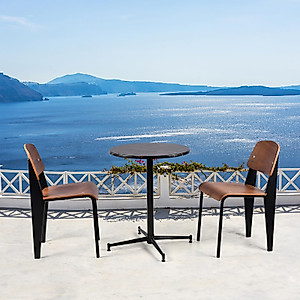 LOKKHAN 3-Piece Table & Chairs Set, Indoor-Outdoor Patio Balcony Frontporch Bar Pub Garden Coffee Bar Set, (27.5" Round Marble Top Table, with 2 Jean Prouve Standard Dining Chairs, Space-Saving)