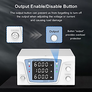 DC Power Supply Variable, Bench Power Supply with Encoder knob, Adjustable Switching Power Supply with OCP Switch, Variable Power Supply with Output Enable/Disable Button (0-60V 0-10A)
