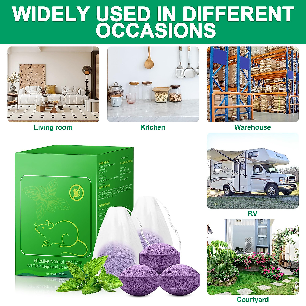 24 Pcs Mouse Repellent Balls, High-Strength Peppermint Oil Mouse Repellent, Keep Rodents, Mice, Rats, Squirrel Other Rodents Away, Mice Repellent for Car, Garage, Attic, RV, Mouse Deterrent