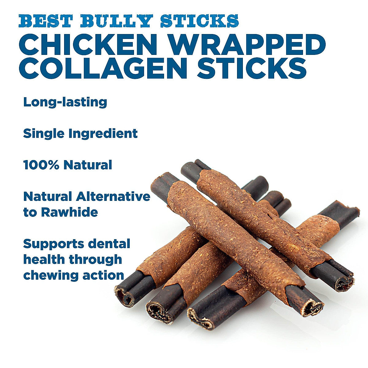 Best Bully Sticks All Natural Dog Chews - 6 Inch Chicken Wrapped Beef Collagen Sticks - USA Baked & Packed - Easily Digestible, Limited Ingredient, Rawhide Alternative Dog Chew - 5 Pack