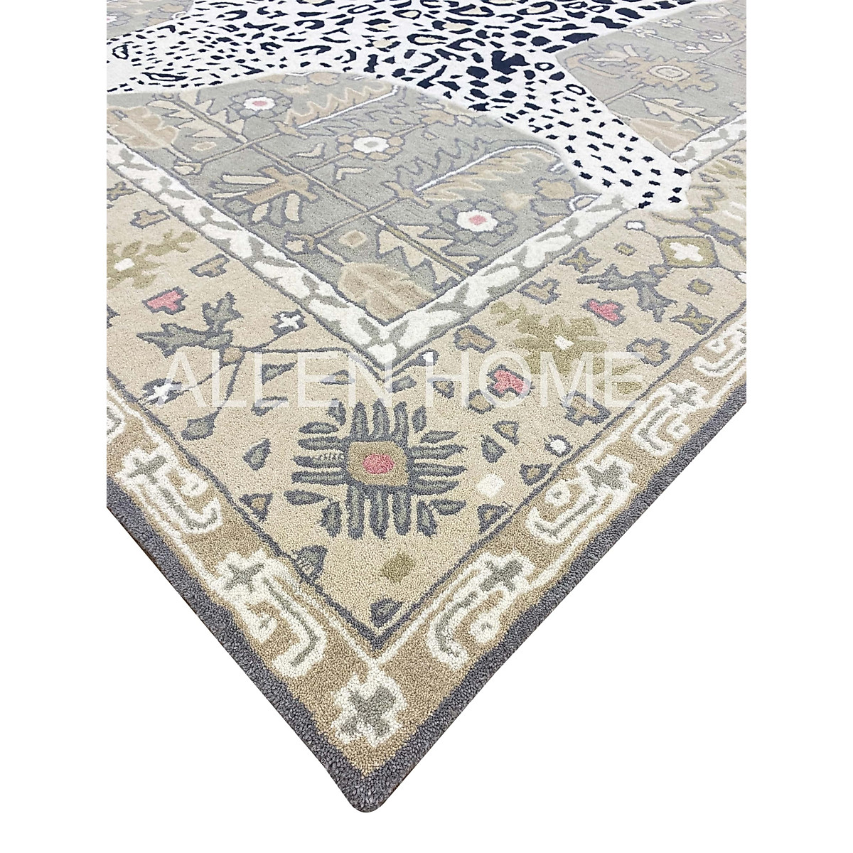 Allen Home Wool Area Rug | Leopard Rug Rust | Traditional Decorative Carpet | Area Rugs Suitable for Bedroom, Living & Dining Room | 100% Wool | 100% Cotton Backing | Octavia Natural (5'X8')