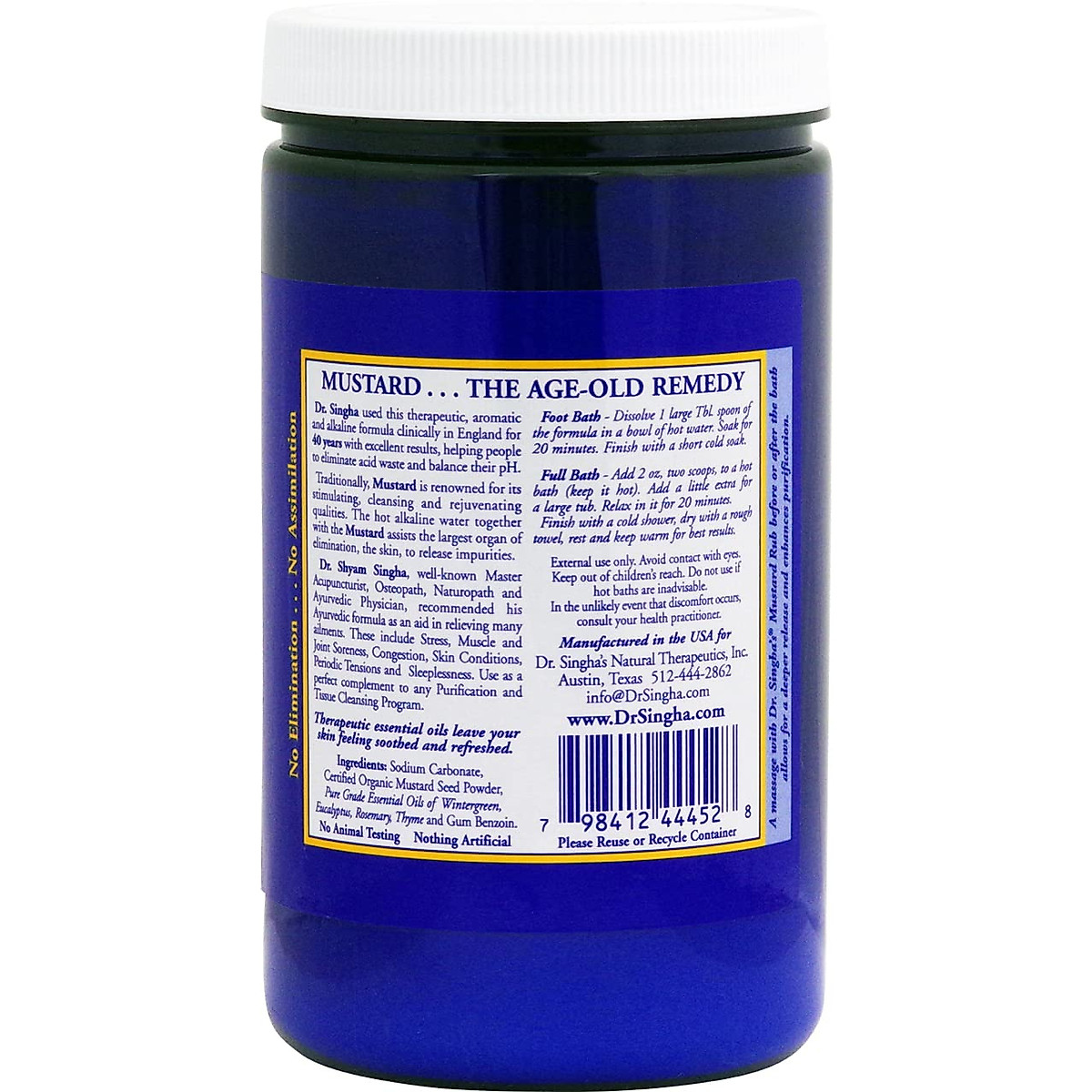 Dr. Singha's Mustard Bath Salts - 28 oz Herbal & Essential Oil Blend for Detoxifying Bath Soak, Toxin Elimination, Sore Muscles, Stress Relief, Restless Nights - Made in The USA