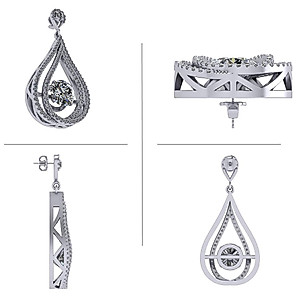 Central Diamond Center Chandelier Dancing Gemstone Dangle Earrings 925 Silver & Pure Brilliance Zirconia - Platinum Plated