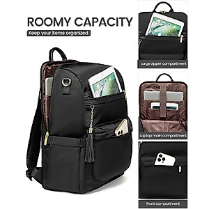 LOVEVOOK Laptop Backpack Women,15.6 Inch Convertible Backpack Purse for Women with USB Port,Fashion Teacher Nurse Bag Work Backpack with Cute Wristlet Bag for Travel Commute,Black