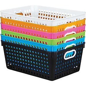 Really Good Stuff - 666014 Plastic Storage Baskets for Classroom or Home Use – Stackable Mesh Plastic Baskets with Grip Handles – Bright Neon Colors – 13" x 10" (Set of 6)