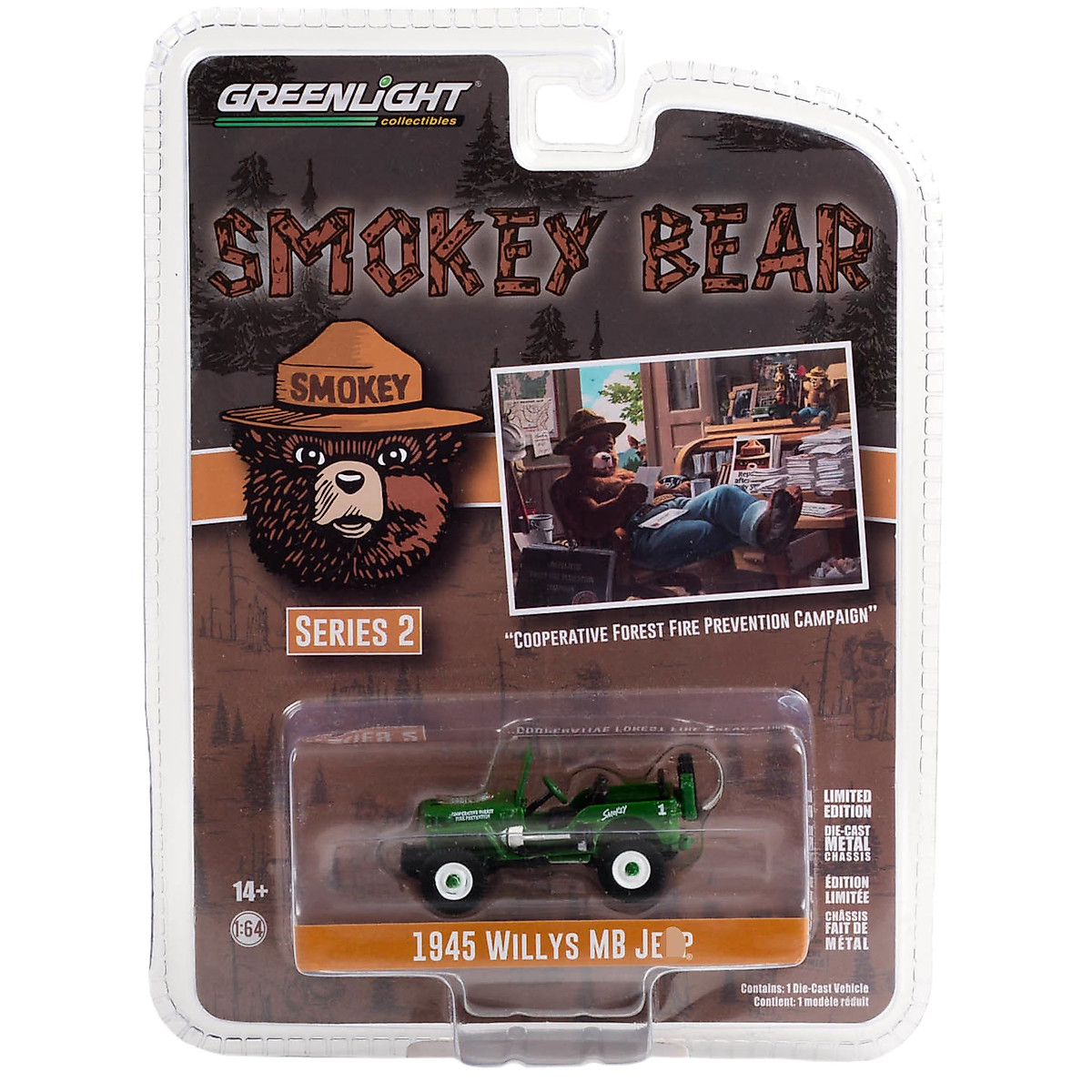 Greenlight 1:64 Smokey Bear Series 2-1945 Willys MB Je.p “Cooperative Forest Fire Prevention Campaign” 38040-A [Shipping from Canada]