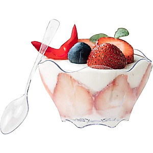 QXcom 100 Pcs 3 Oz 90ml Clear Ice Cream Dessert Bowls Plastic Disposable Flower Shape Dessert Cake Snack Bowl Cups Sundae Petal Dessert Bowls Salad Appetizer Serving Bowl Party Favor Wedding Bowls