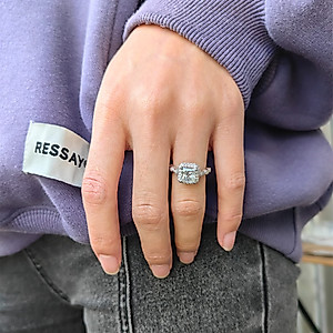 DovEggs 2 carat Center 7x7mm G-H-I Color Princess Astro Cut Moissanite Halo Engagement Ring Sterling Silver with Accents for Women Band Width 2.3mm (5.5)