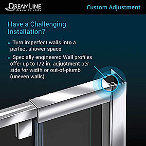 DreamLine Flex 34 in. D x 60 in. W x 76 3/4 in. H Semi-Frameless Shower Door in Brushed Nickel with Right Drain Base and Backwalls, DL-6229R-04