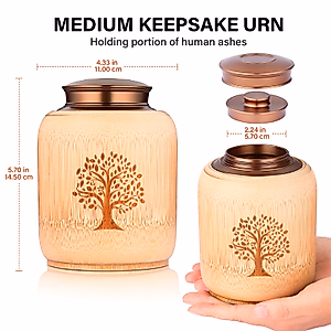 Cremation Urns for Human Ashes Adult Male Female,Medium Urns for Human Ashes Keepsake Made of Bamboo,Decorative Urns Ash Container with Tree of Life Pattern,Hold Up to 83 Cubic Inch