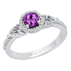 Dazzlingrock Collection 10K 5 MM Round Amethyst, Pear White Sapphire & Round Diamond Ladies Ring, White Gold, Size 8.5