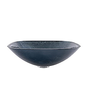 Bathroom Vessel Sink with Drain Combo, Countertop Bathroom Sink Bowl Tempered Glass Vanity Sink Bowl On the Top Navy Blue Vessel Bowl Sink, Does Not Include Faucet,Oval (Square Oval)