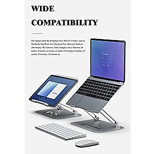 YICOSUN Portable Aluminum Laptop Holder, with Cooling Fan,Adjustable Ergonomic Laptop Stand, Foldable Computer Stand Anti-Slip Laptop Riser Compatible with 9-15.6 inch Laptops, Silvery