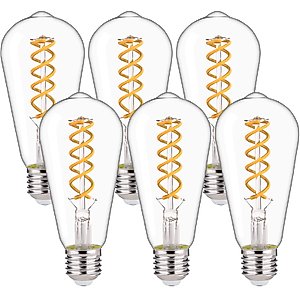 BORT 6W Vintage LED Edison Bulbs, ST58/ST19, Warm White 2700K, Antique LED Filament Light Bulbs, Dimmable, 60W Equivalent, 600LM, E26 Standard Base, Clear Glass 6W-2700K-6Pack