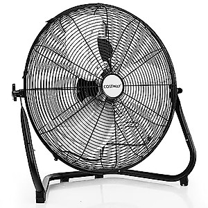 COSTWAY Floor Fan, 20-inch High Velocity Floor Fan with 225° Adjustable Tilt, 3-speed Adjustable, Heavy Duty Metal Industrial Floor Fan for Home Garage Warehouse Workshop Outdoor Indoor Use, Black