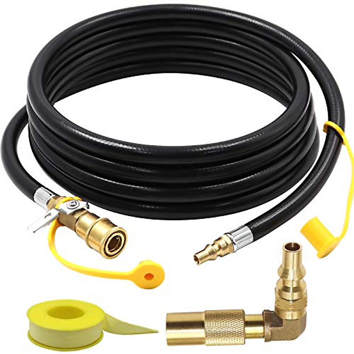 12FT Quick-Connect RV Propane Hose with 1/4" Safety Shutoff Valve and 1/4" Male Full Flow Plug, Low Pressure Quick Disconnect Propane Hose with Elbow Adapter for 17" and 22" Blackstone Griddles