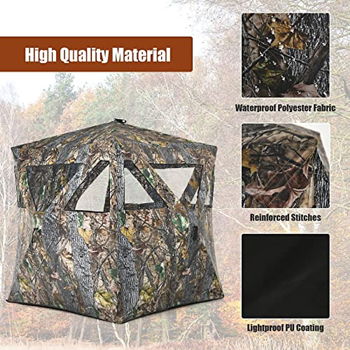 Safstar 3-Person Hunting Ground Blind, Pop-up Ground Deer Blind with Carrying Bag & Carrying Bag, 360 Degree Mesh Windows & 270° Perspective Camouflage Hunting Blind Tent for Deer Turkey Hunting