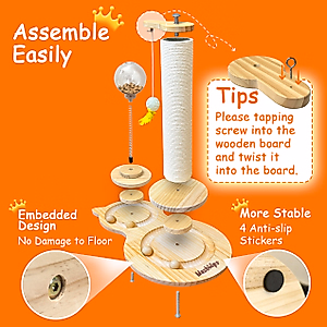 MASHOOPS Cats Scratching Post Cat Scratcher with Treat Dispenser Toy, 4-in-1 Scratching Posts for Indoor Cats with Wooden Ball Track, Interactive Cat Toys