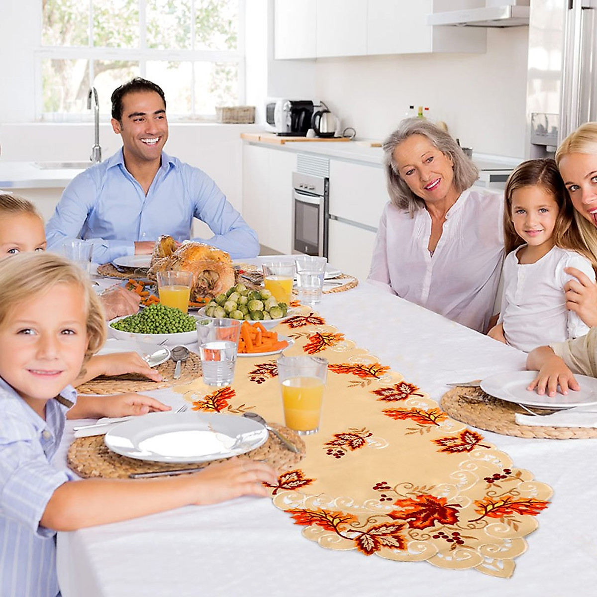 OurWarm Thanksgiving Table Runner, Handmade Embroidered Maple Leaves Fall Table Runner 67 Inches Long for Autumn Harvest Thanksgiving Table Decorations,15 x 67 Inch