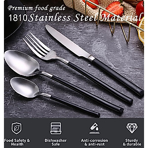Thomaso 24-piece Black Handle and Silver Silverware Set,1810 Stainless Steel Flatware Service for 6, Cutlery Set with Black Streamlined Handle,Silver Spoons and Forks Set, Dishwasher Safe