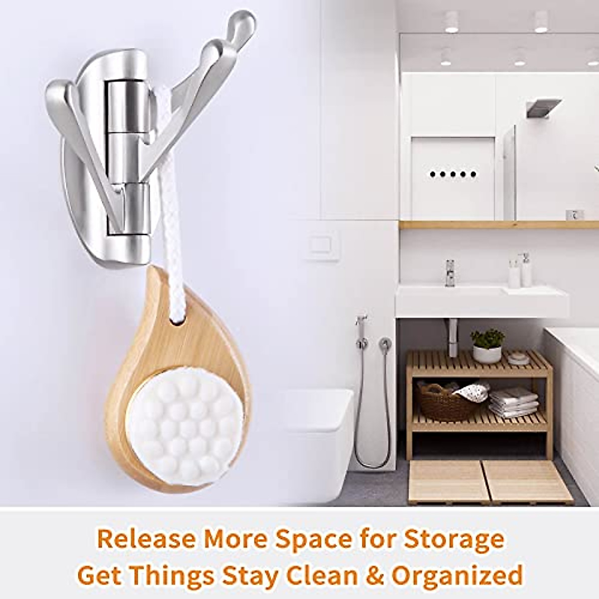 Angle Simple Folding Towel Hook Brushed Nickel, Metal 3 Arms Swivel Hook, Flexible Robe Coat Hook, Space Saving Wall Hook for Bathroom RV