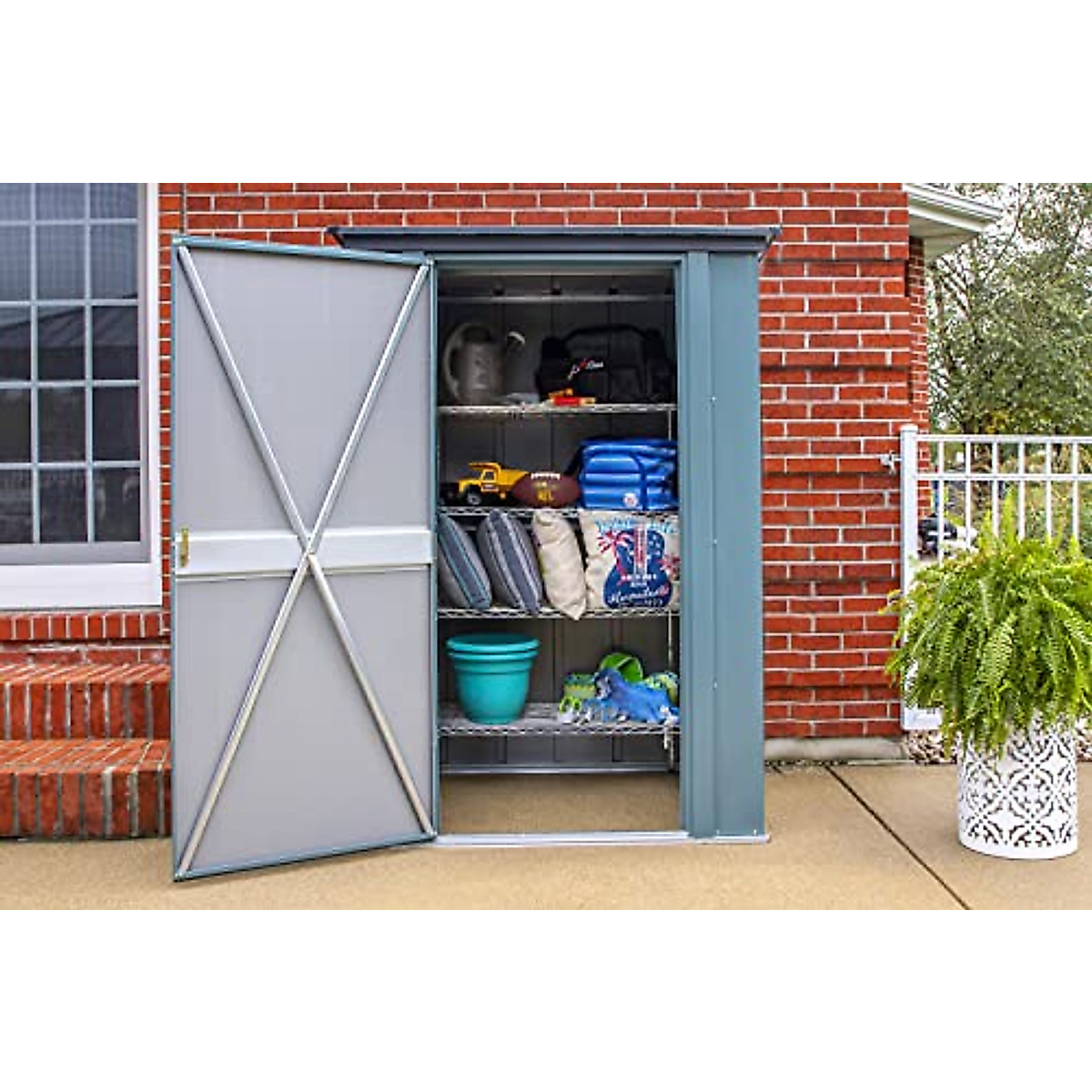 Spacemaker 4' x 3' Compact Outdoor Metal Backyard, Patio, and Garden Storage Shed Kit, Juniper Berry