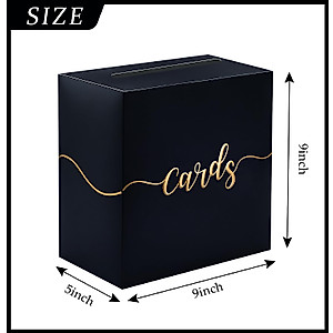 SietDESEO Card Box for Party Black Card Box with Matte Gold Foil Design Money Card Box Gift Card Box Holder for Wedding Reception Retirement Graduation Baby Shower Birthday Card Box