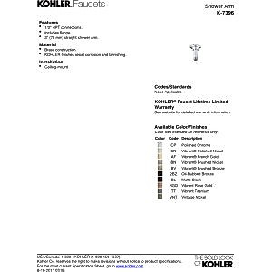 Kohler K-7396-SN 3" Straight Ceiling-Mount Shower Arm & Flange Polished Nickel