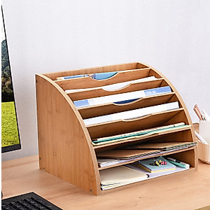 Office File Organizer for Desk, 7 Tiers Letter Mail Paper Sorter, Desktop Document File Holder with Adjustable Shelves, DIY Compartments Mail Letter Tray Notebook Storage Rack