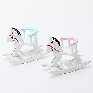 Dollhouse Miniature Rocking Horse Chair 1:12 Scale Wooden Accessories Cute Cockhorse Dollhouse Furniture Decoration Model Baby Room (Blue)