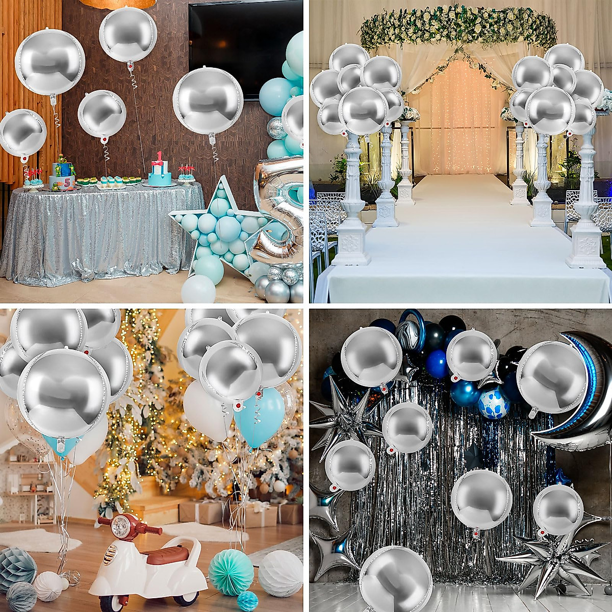 18 Pcs Silver Foil Balloons, Round 360 Degree Balloons, Unique Finish Balloons for Birthday Graduation Wedding Bachelorette Party Decorations, 5 Pcs 22 Inches, 5 Pcs 15 Inches, 8 Pcs 10 Inches