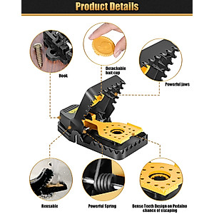 OSVDO Rat Trap, Large Chipmunk Traps, Mouse Traps for Indoor & Outdoor, Instant Kill Traps for Mouse Rat Chipmunk, Safe Set Up and Reusable - 6 Pack Black